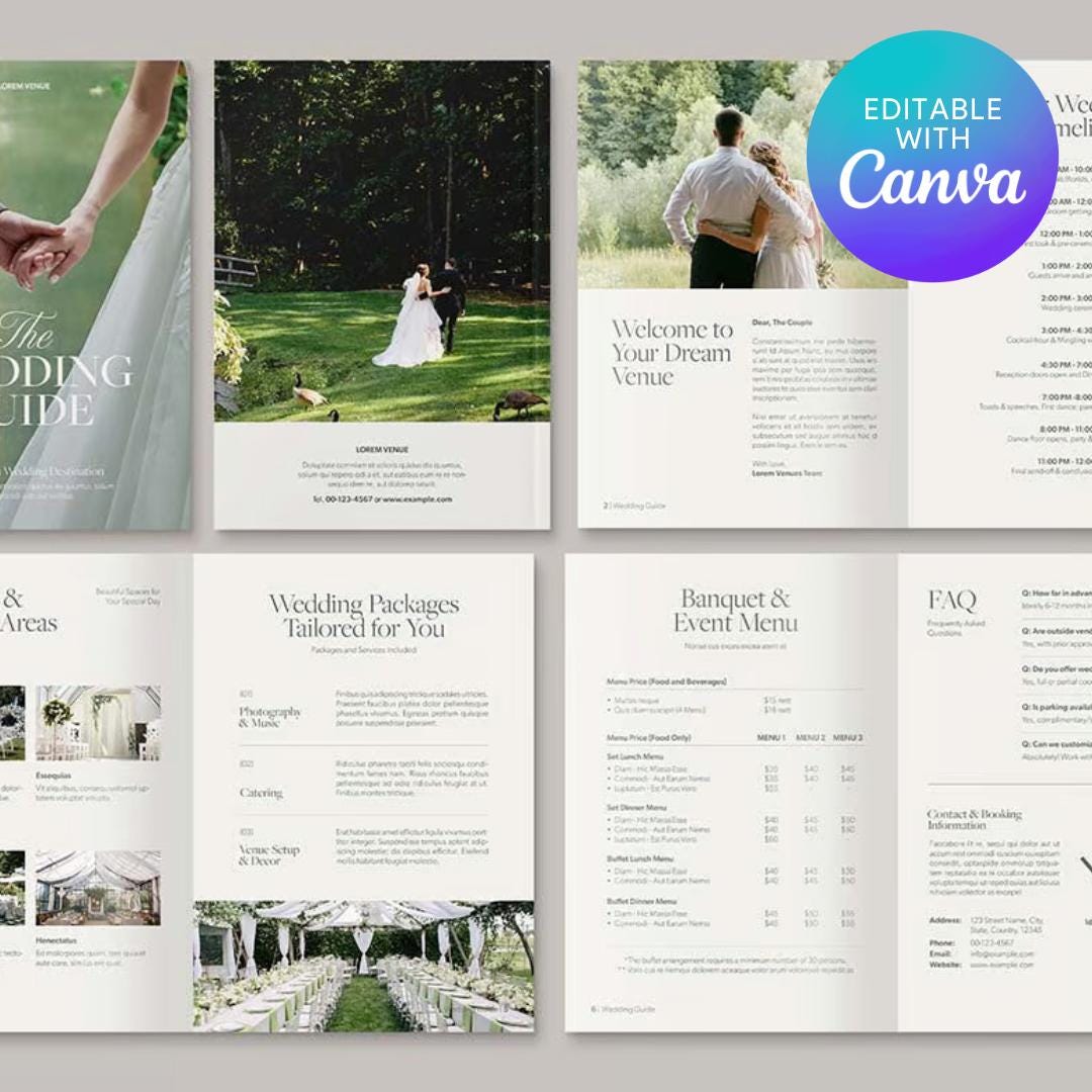 Wedding Venue Brochure Template | Editable A5 Guidebook for Wedding ...