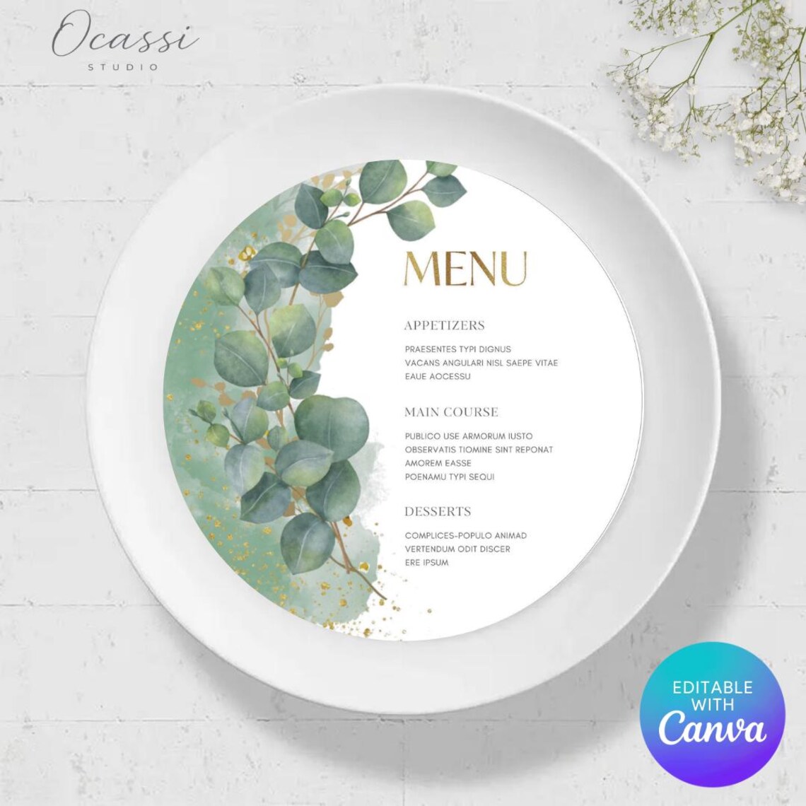 Green Round Wedding Menu Template | Circular Menu & Placemat Design ...