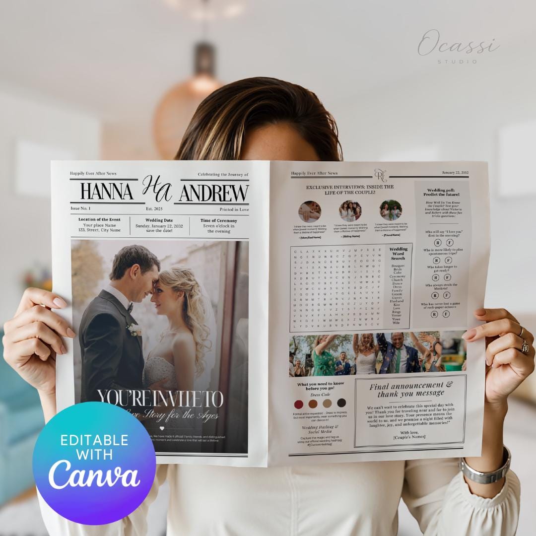 Custom Wedding Newspaper Template With Photo | Editable Program ...