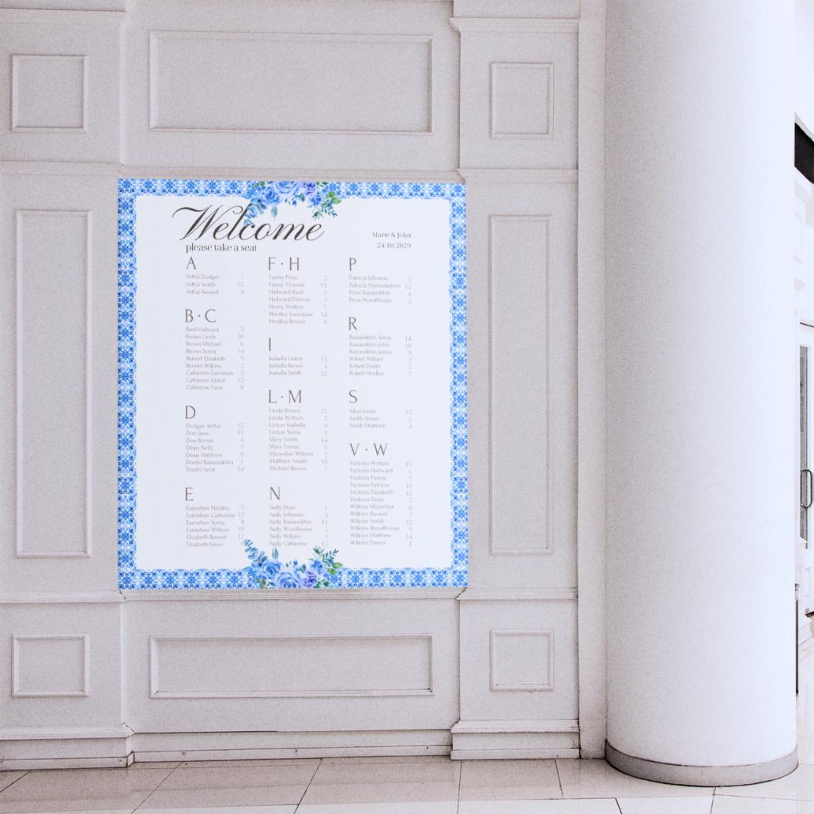 Dusty Blue Wedding Seating Chart Template | Printable Welcome Sign ...