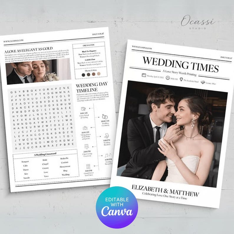 Vintage Wedding Newspaper Flyer Template | Editable Program, Schedule ...