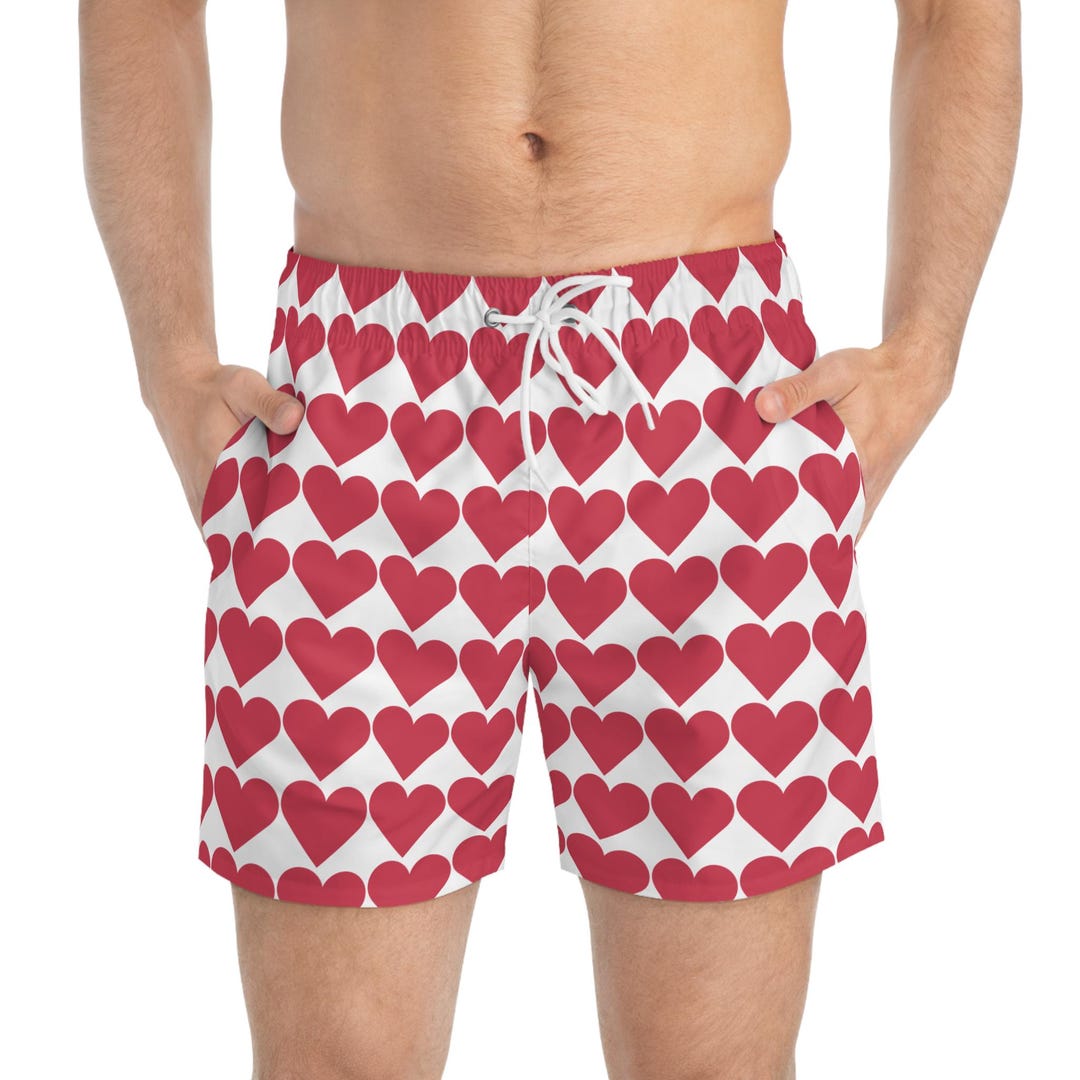 Valentine's Day Swim Trunks, Heart Print Beach Shorts, Love Theme ...