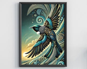 Tui Art | Digital Download | New Zealand Native Bird Print | Māori ...