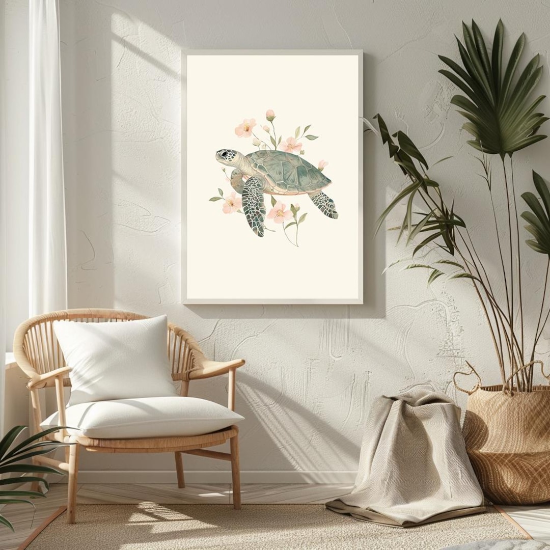 Boho Sea Turtle Florals Printable Portrait Wall Art Digital Download ...