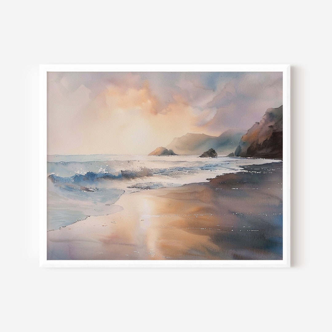 Sunset Beach Mountain Cliffs Landscape Frame Wall Art Digital Download ...