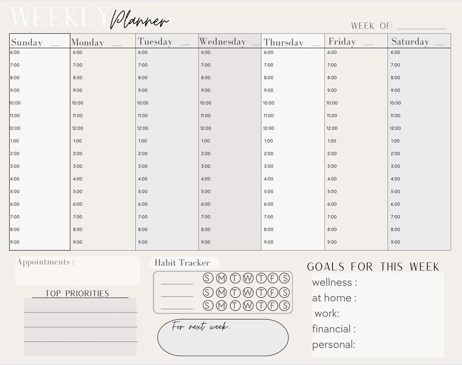 7 Day Aesthetic Weekly Planner Template - Etsy