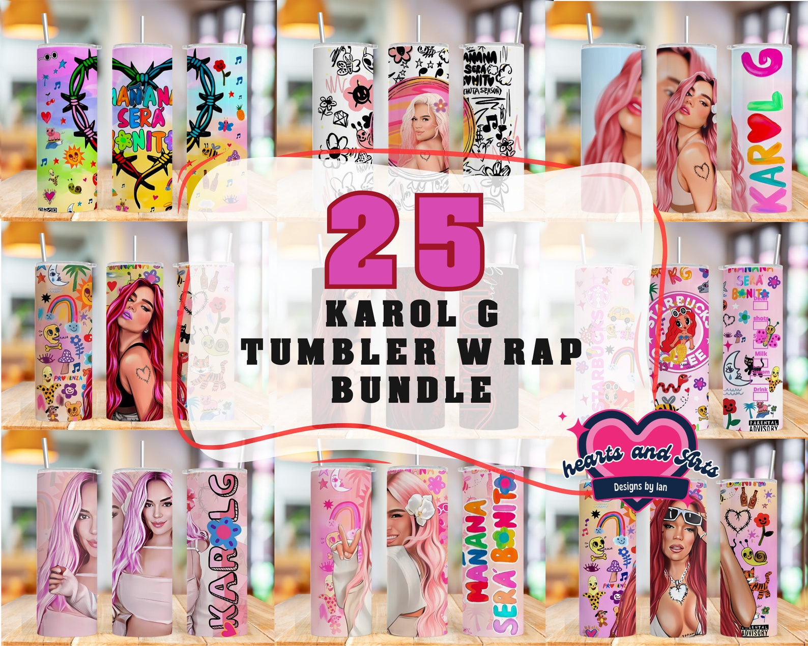 25 Karol G Tumbler Wrap Bundle, Instant Download 20oz Tumbler PNG Wraps ...