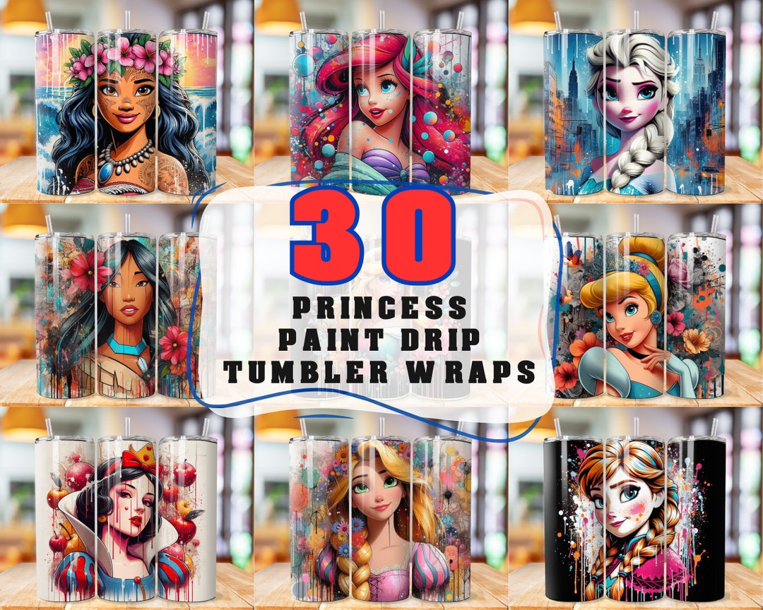 30 Princess Paint Drip Tumbler Wrap Png, 20oz Princess Tumbler Bundle ...
