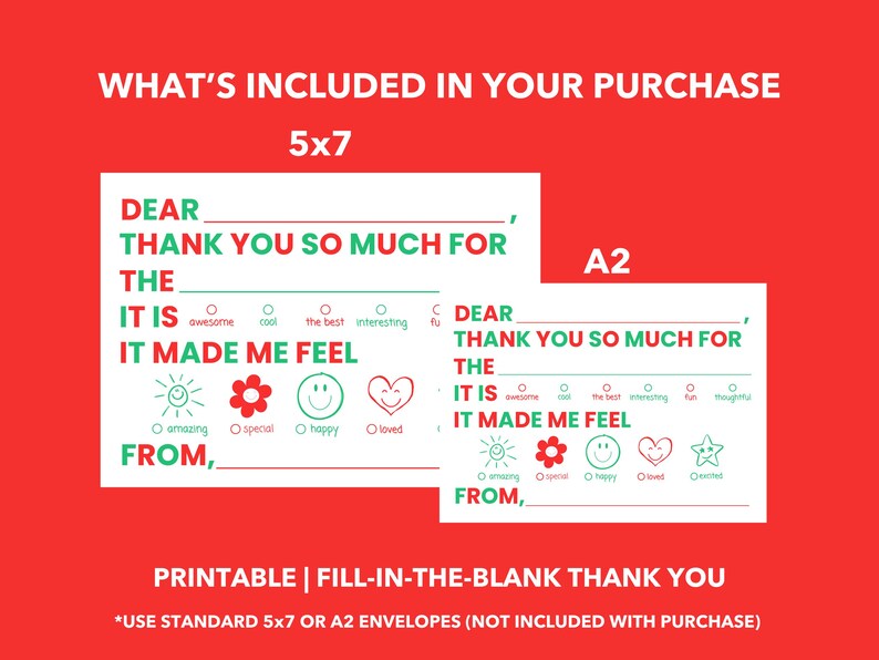 Kids Thank You Cards | Kids Fill in Emotions Thank You Cards Notes ...
