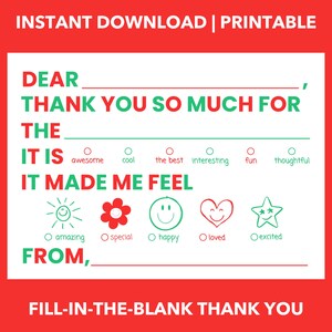 Kids Thank You Cards | Kids Fill in Emotions Thank You Cards Notes ...