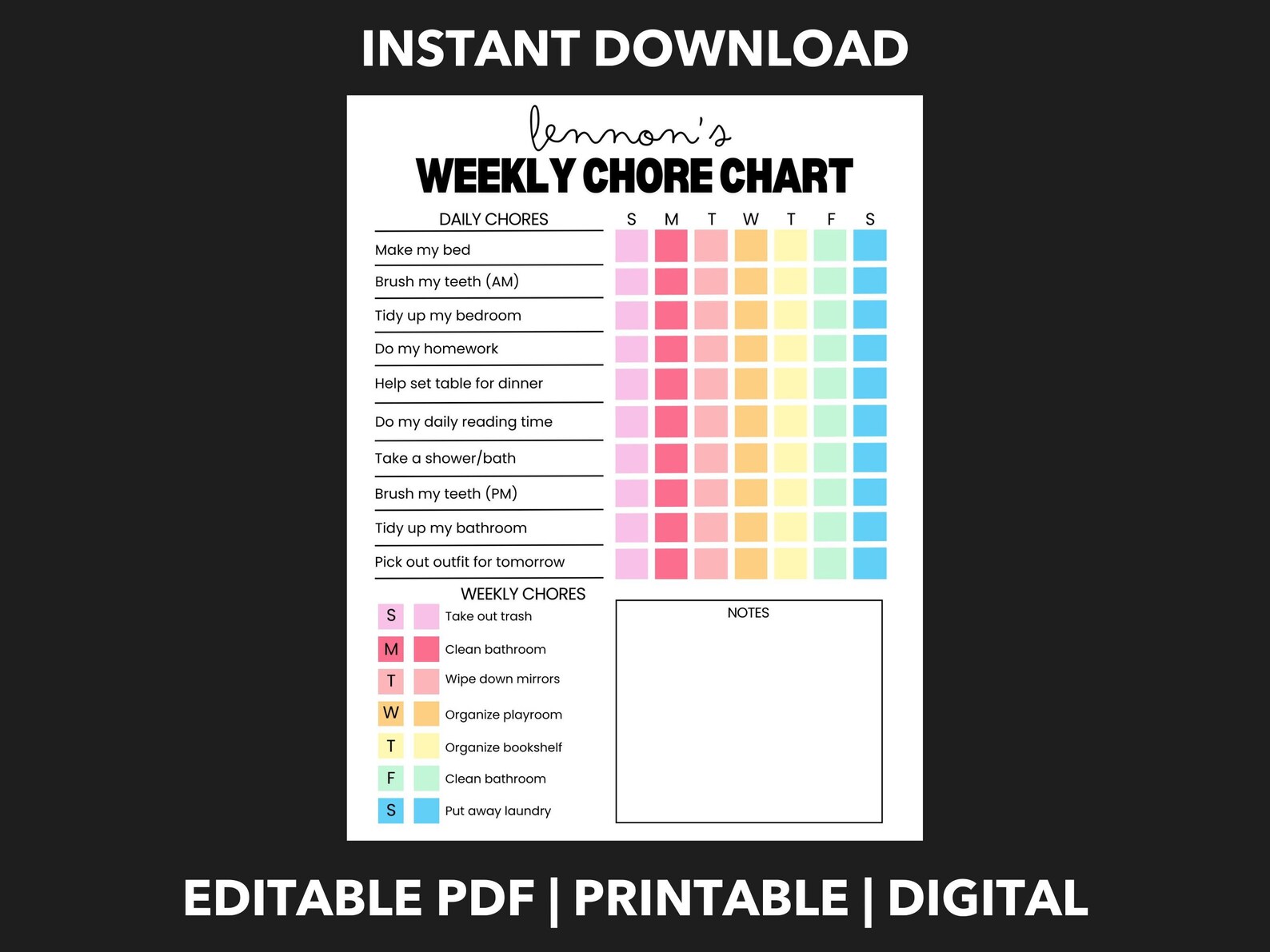 Editable Chore Chart for Kids & Toddlers | Daily Routine Checklist for ...
