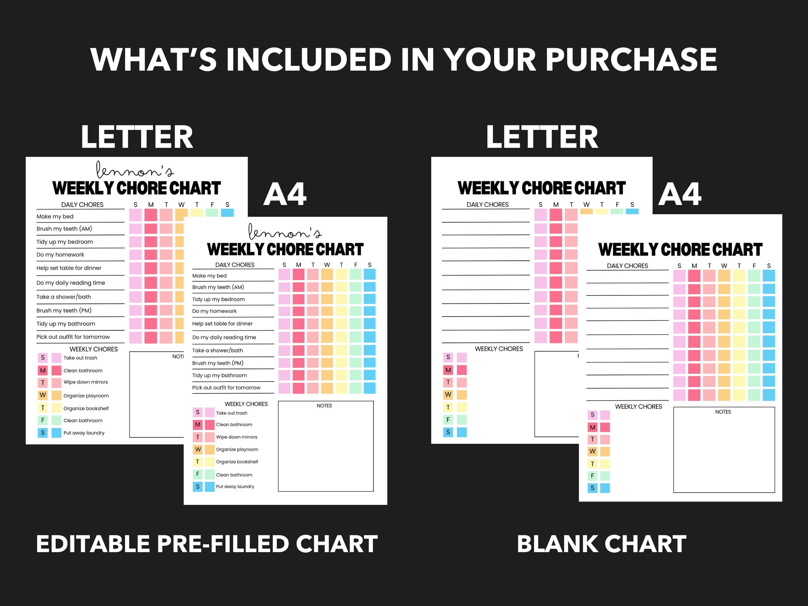 Editable Chore Chart for Kids & Toddlers | Daily Routine Checklist for ...