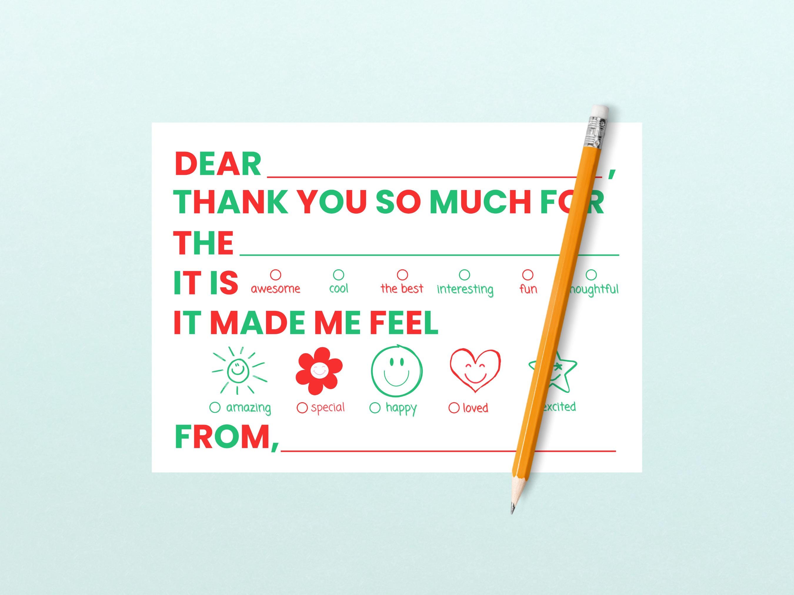 Kids Thank You Cards Kids Fill in Emotions Thank You Cards Notes ...