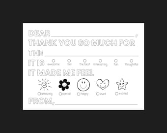 Kids Thank You Cards | Kids Fill in Emotions Thank You Cards Notes ...