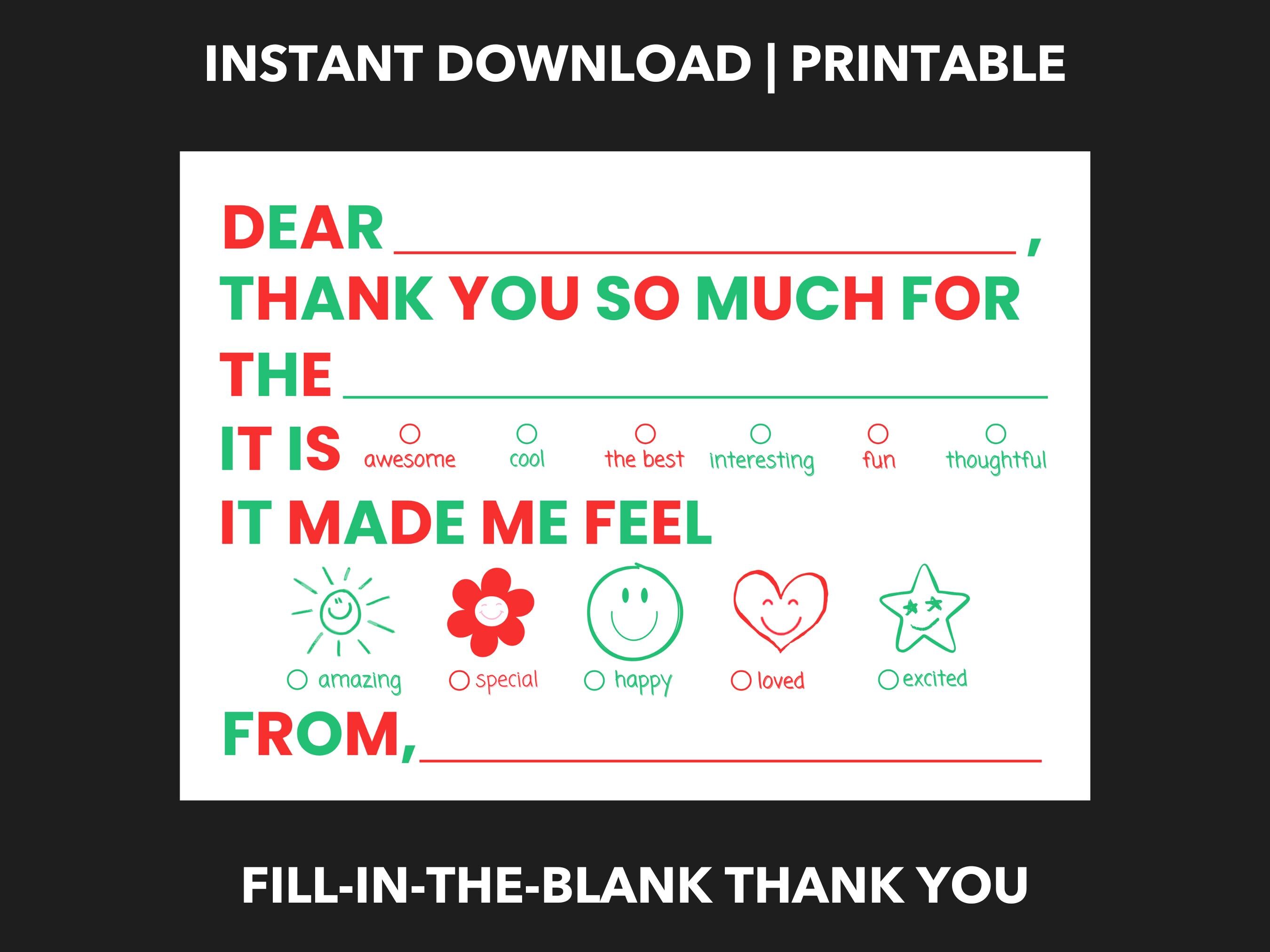 Kids Thank You Cards Kids Fill in Emotions Thank You Cards Notes ...