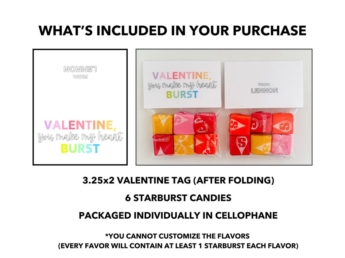 Starburst Valentine's Day Favors | Kids Party Treat - Etsy