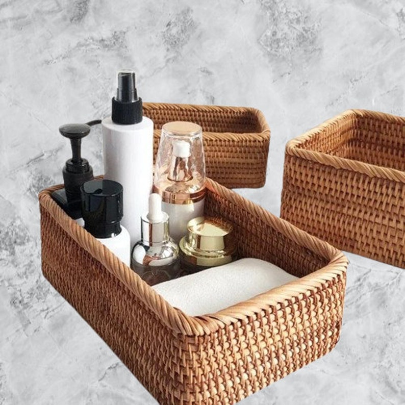 Handmade Rectangular Wicker Storage Box, Minimalist Handwoven Storage ...