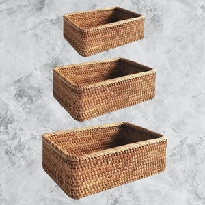 Handmade Rectangular Wicker Storage Box, Minimalist Handwoven Storage ...