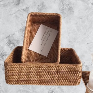 Handmade Rectangular Wicker Storage Box, Minimalist Handwoven Storage ...