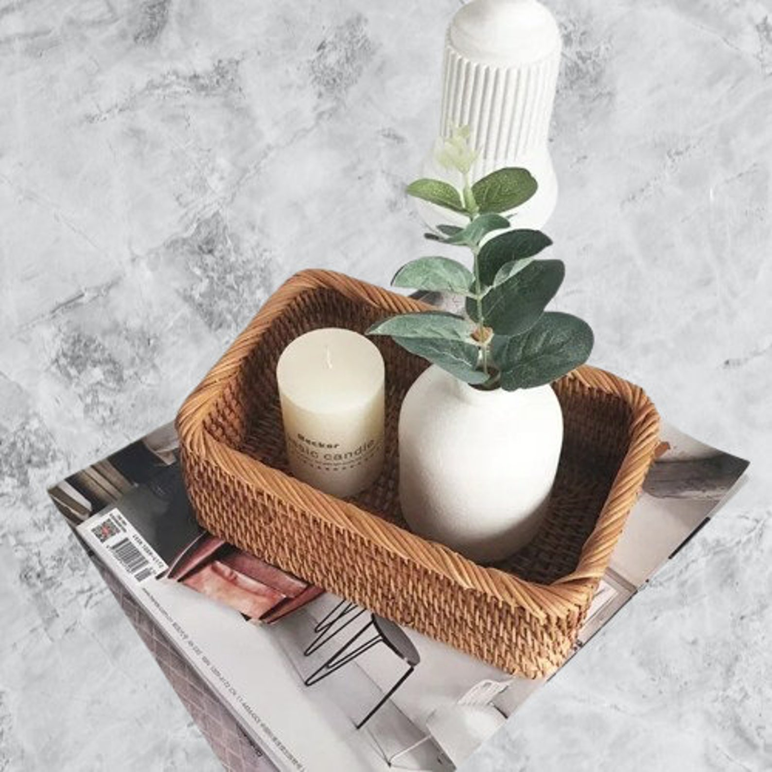 Handmade Rectangular Wicker Storage Box, Minimalist Handwoven Storage ...