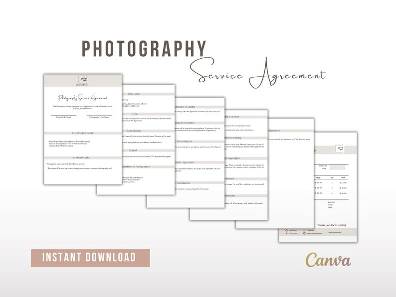 Photographer Service Contract Template Photography Forms Service ...