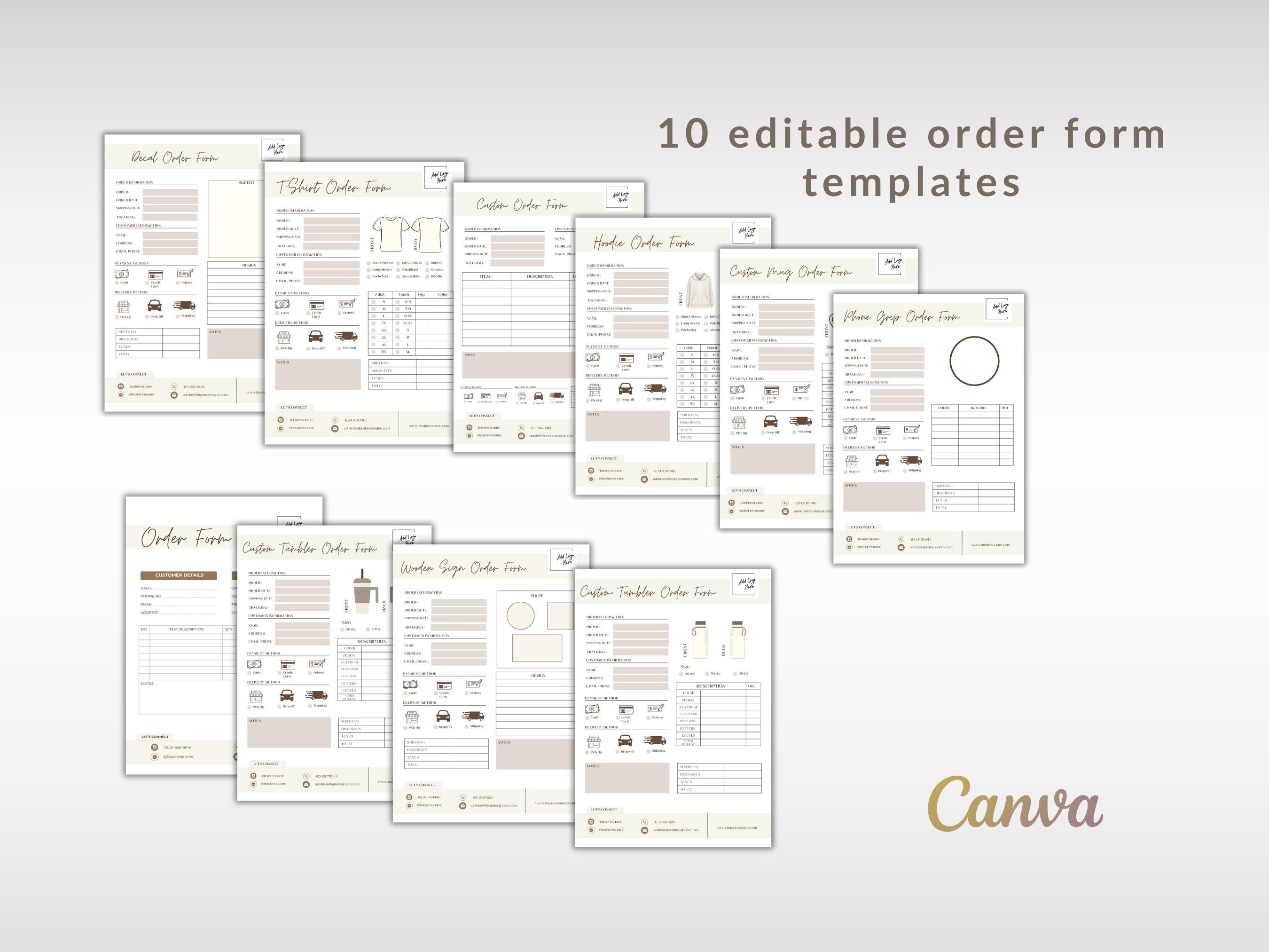 Editable Order Forms Fillable Small Business Forms Bundle Canva ...