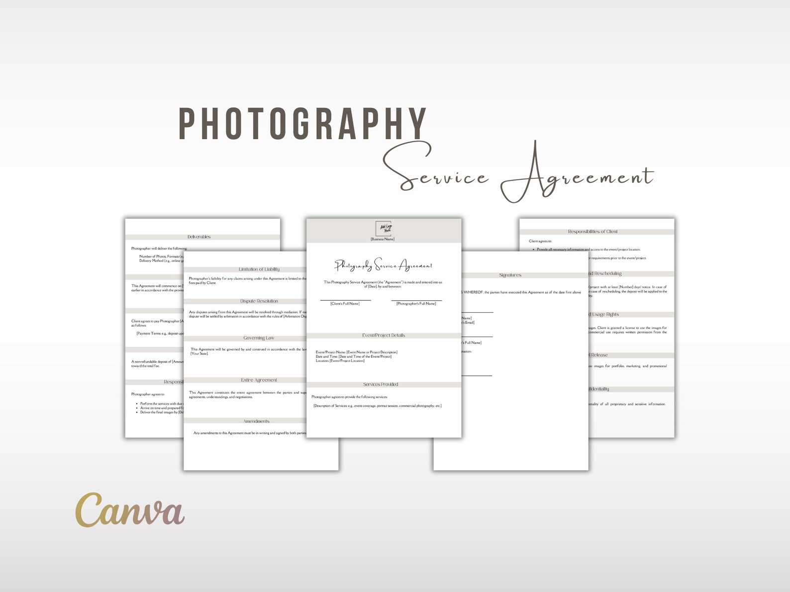Photographer Service Contract Template Photography Forms Service ...