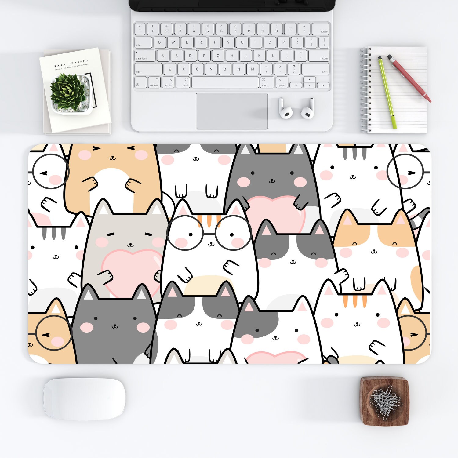 Cute Cat Kawaii Mouse Pad Kawaii Cat Desk Pad Cute Cat Desk Decor Gamer ...