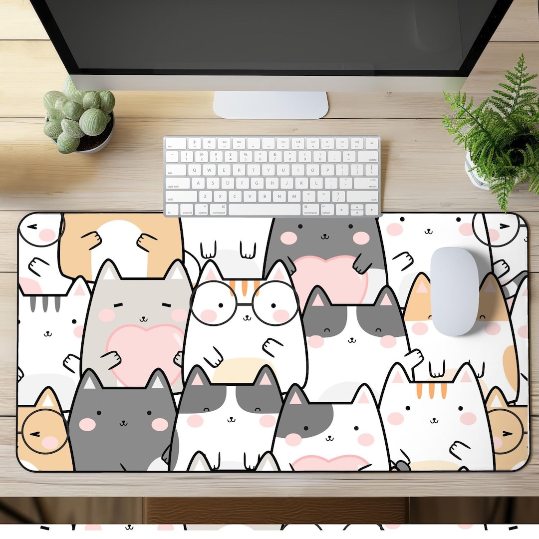 Cute Cat Kawaii Mouse Pad Kawaii Cat Desk Pad Cute Cat Desk Decor Gamer ...
