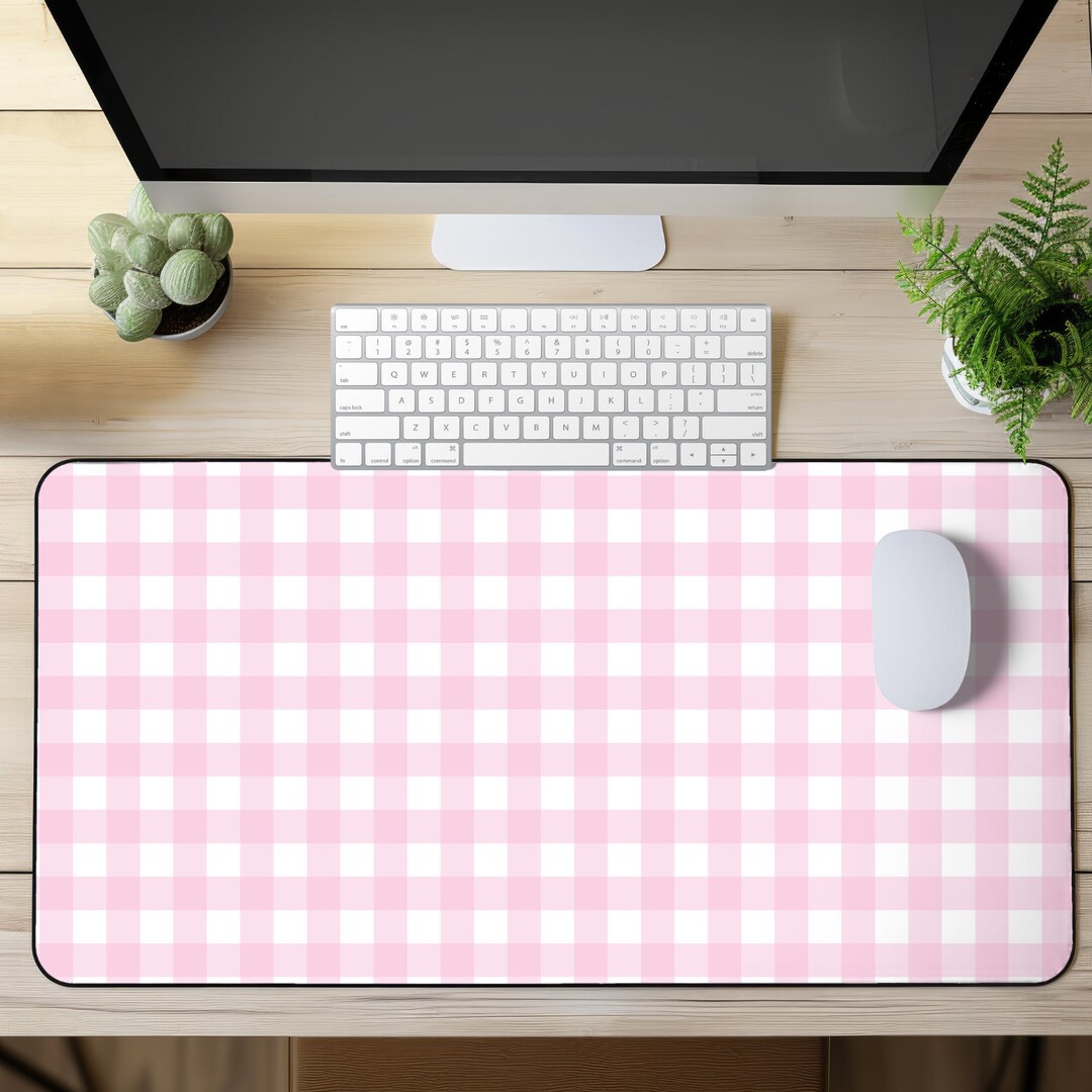 Cute Desk Mat | Pink Gingham Mouse Pad | Cute Desk Accessories | Office ...