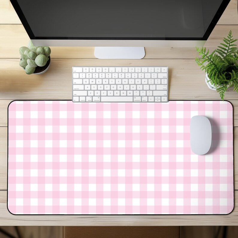 Cute Desk Mat | Pink Gingham Mouse Pad | Cute Desk Accessories | Office ...