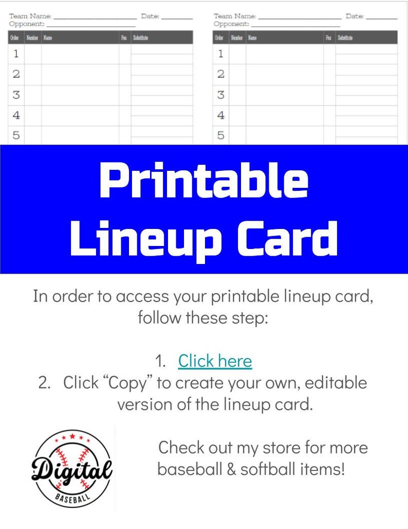 Baseball and Softball Printable Lineup Card google Slides Template - Etsy