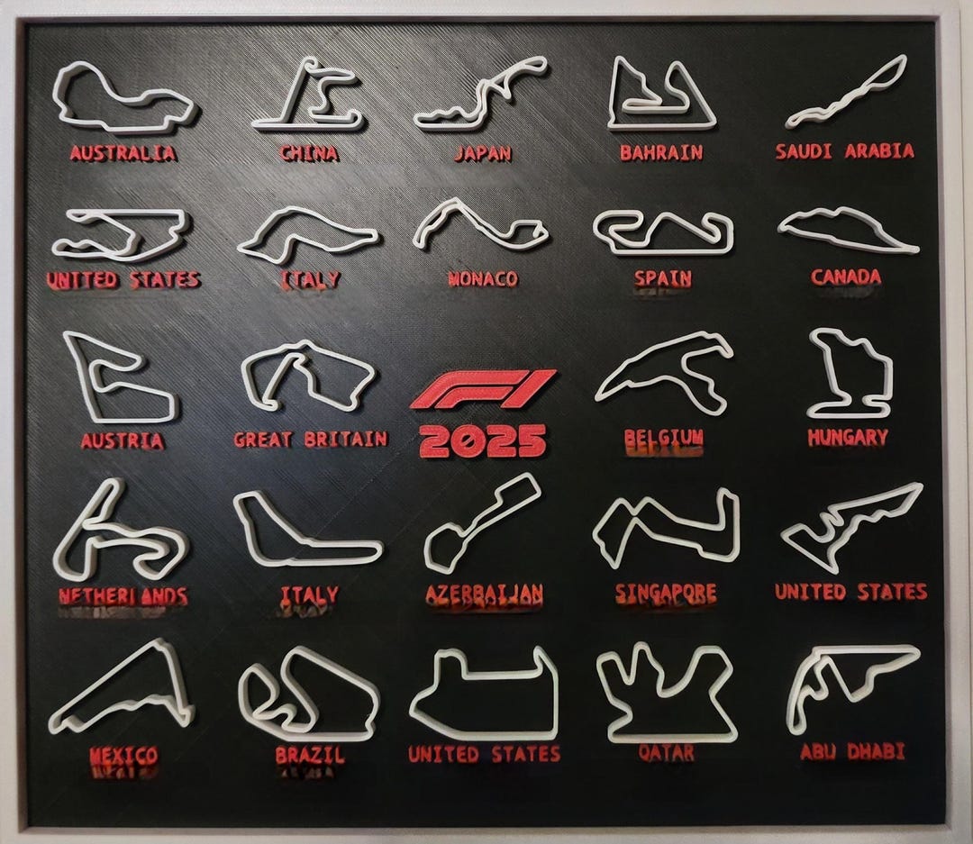 2025 F1 Calendar and Circuit Wall Art Iconic Track Layouts Display - Etsy