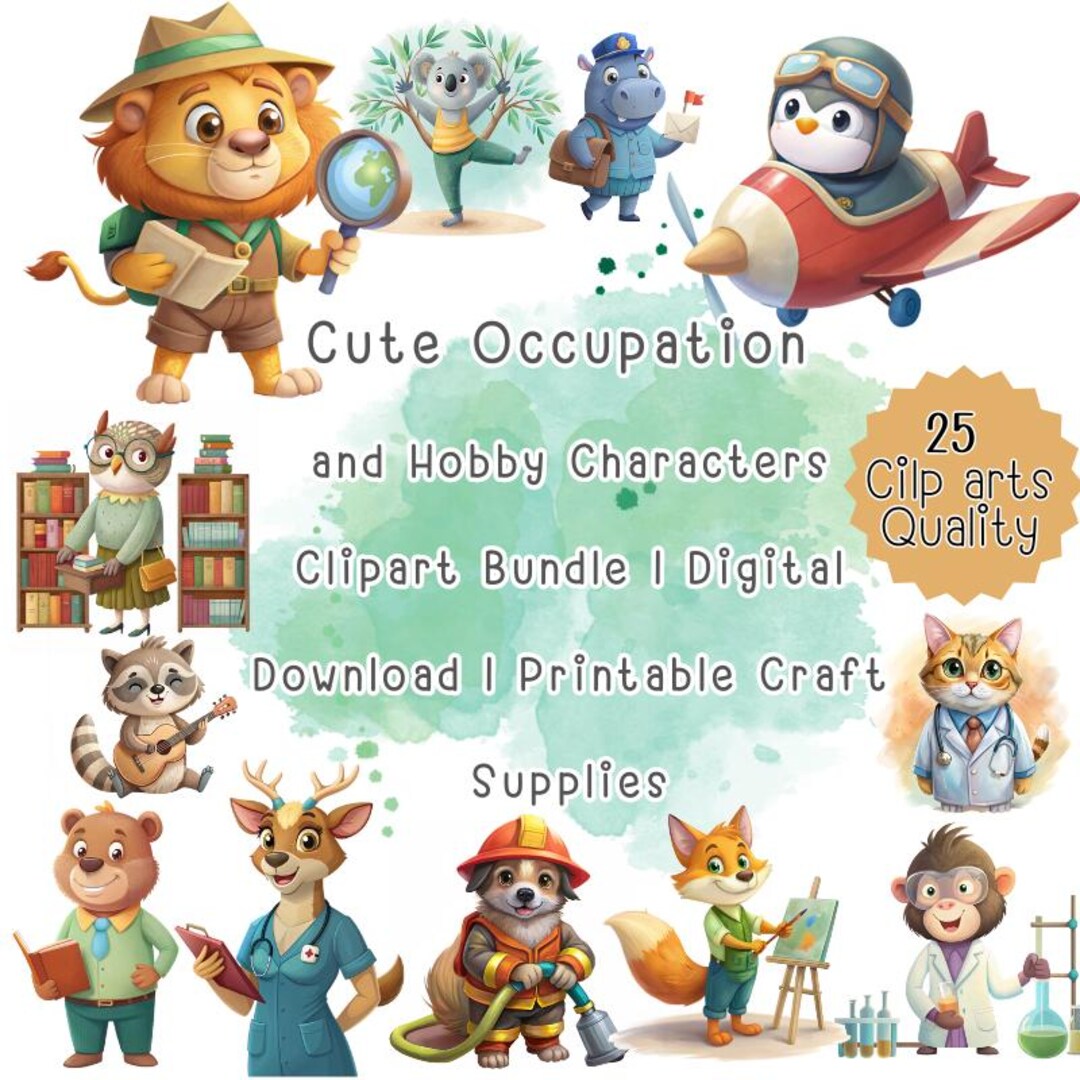 Cute Occupation and Hobby Characters Clipart Bundle | Digital Download ...