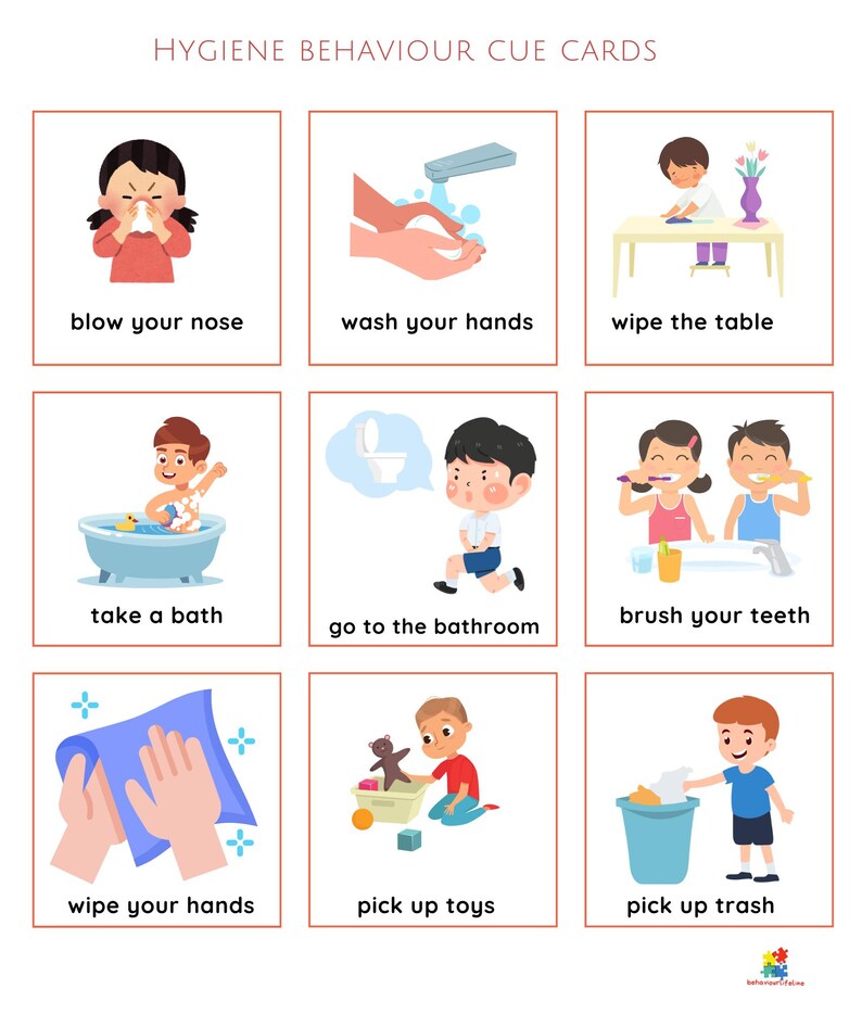 Behavior Cue Cards, Hygiene, Visual Cues for Children, Printable ...