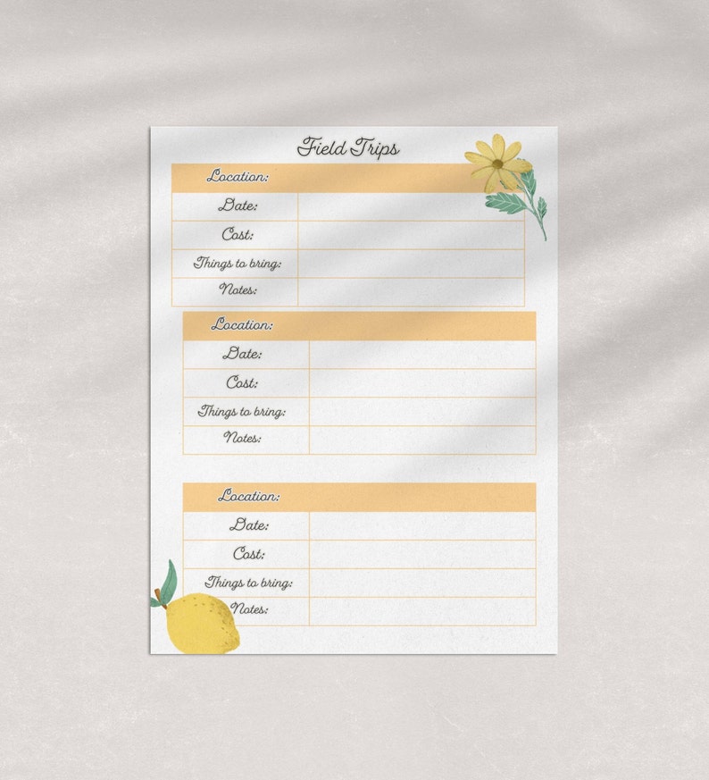 Printable Homeschool Planner Field Trip Page, Planner Field Trip Log - Etsy