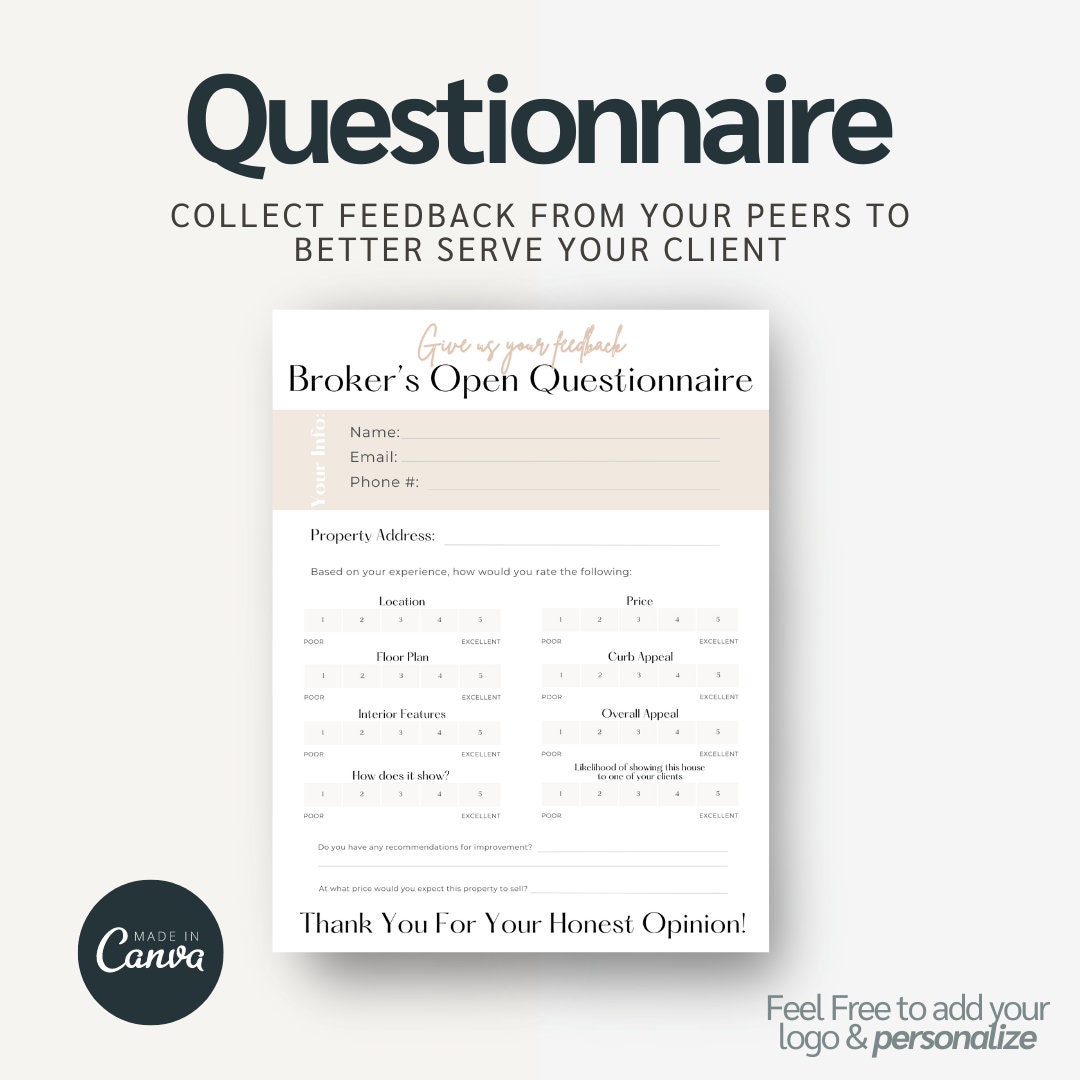 Broker's Open House Packet With Questionnaire - Etsy