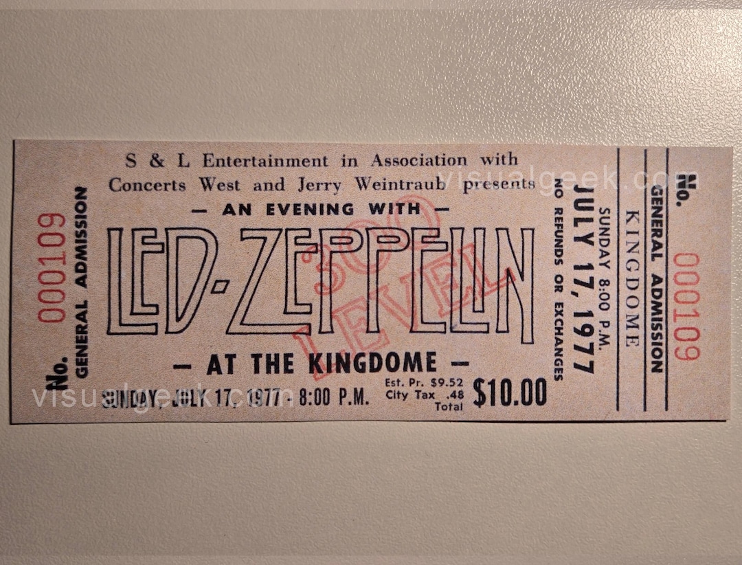 One Led Zeppelin Unused Concert Ticket July 17 1977 Seattle Kingdome ...