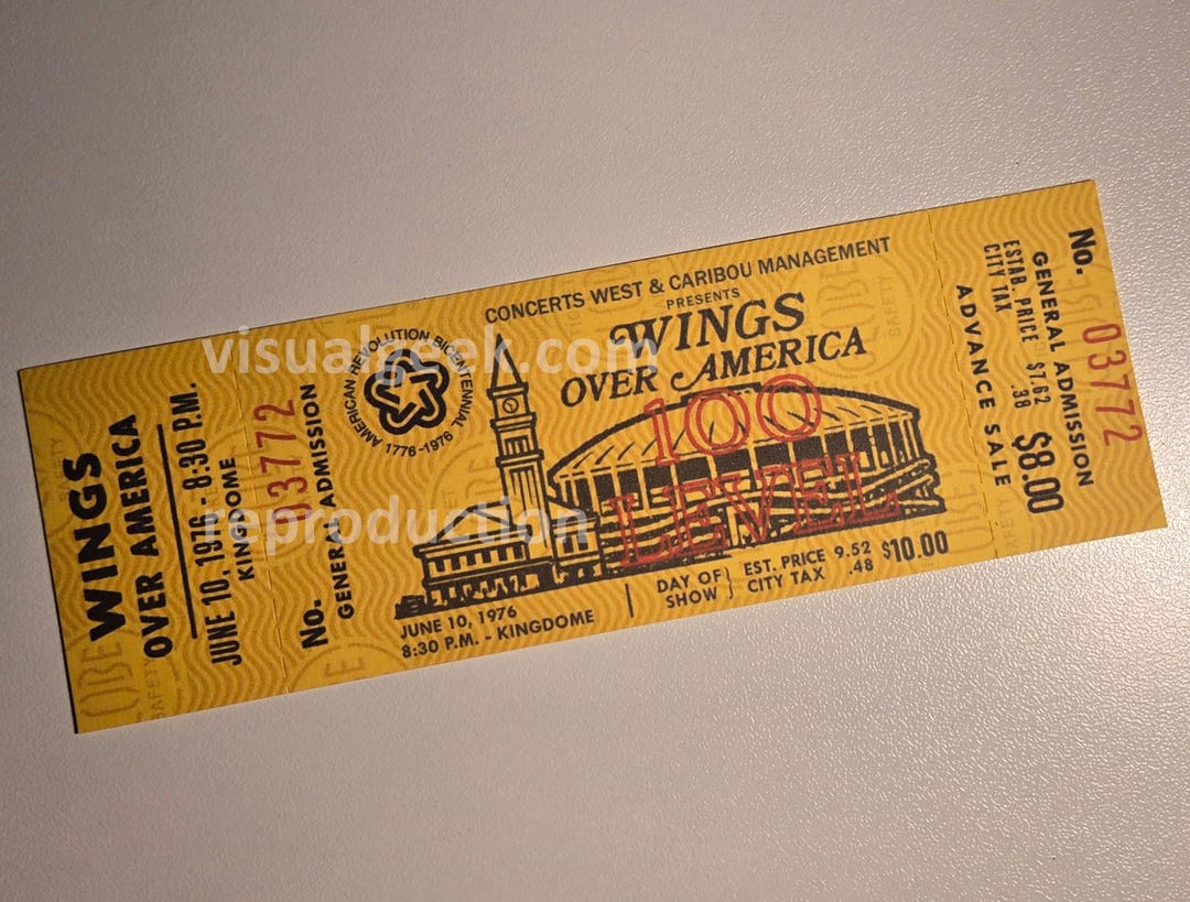 One Unused Paul Mccartney and Wings Over America Tour Ticket From June ...
