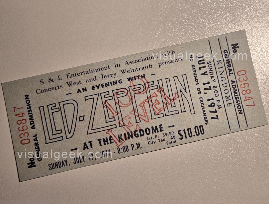 One Led Zeppelin Unused Concert Ticket July 17 1977 Seattle Kingdome ...