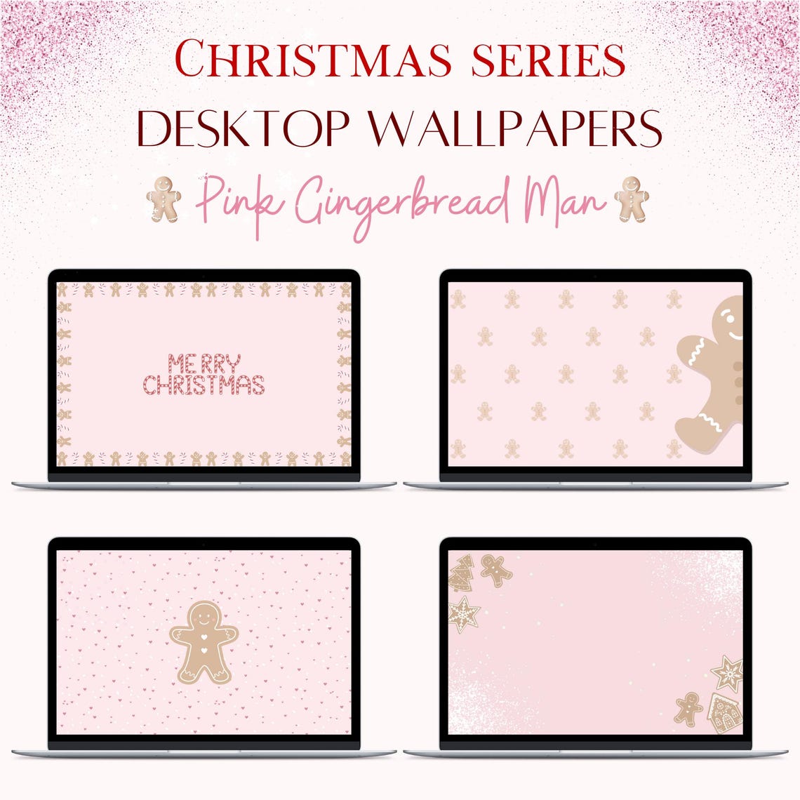 Pink Christmas Gingerbread Desktop Wallpaper Set Festive HD Wallpapers ...