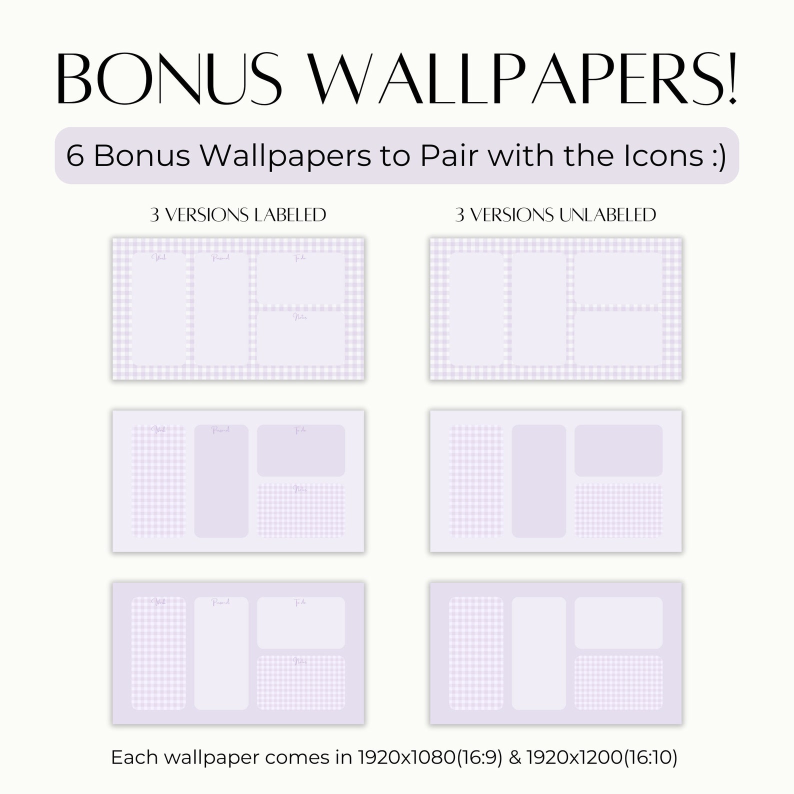 12 Purple Gingham Folder Icons With 6 Bonus Wallpapers for Mac Windows PC Desktop Folder ...