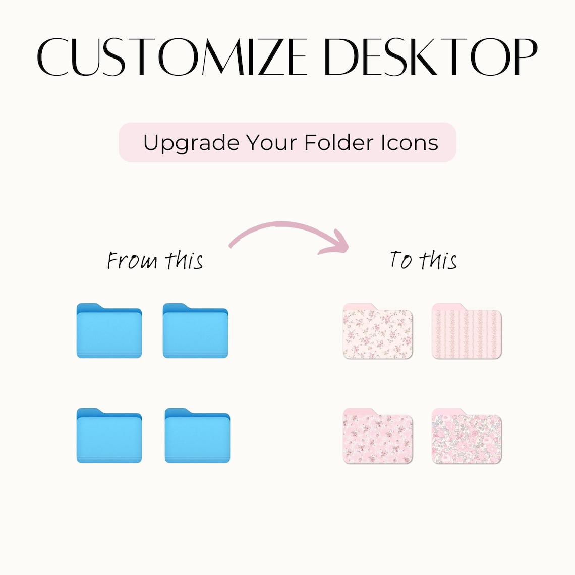 Pink Floral Folder Icons for Mac Windows PC, Coquette Folder Icons for ...