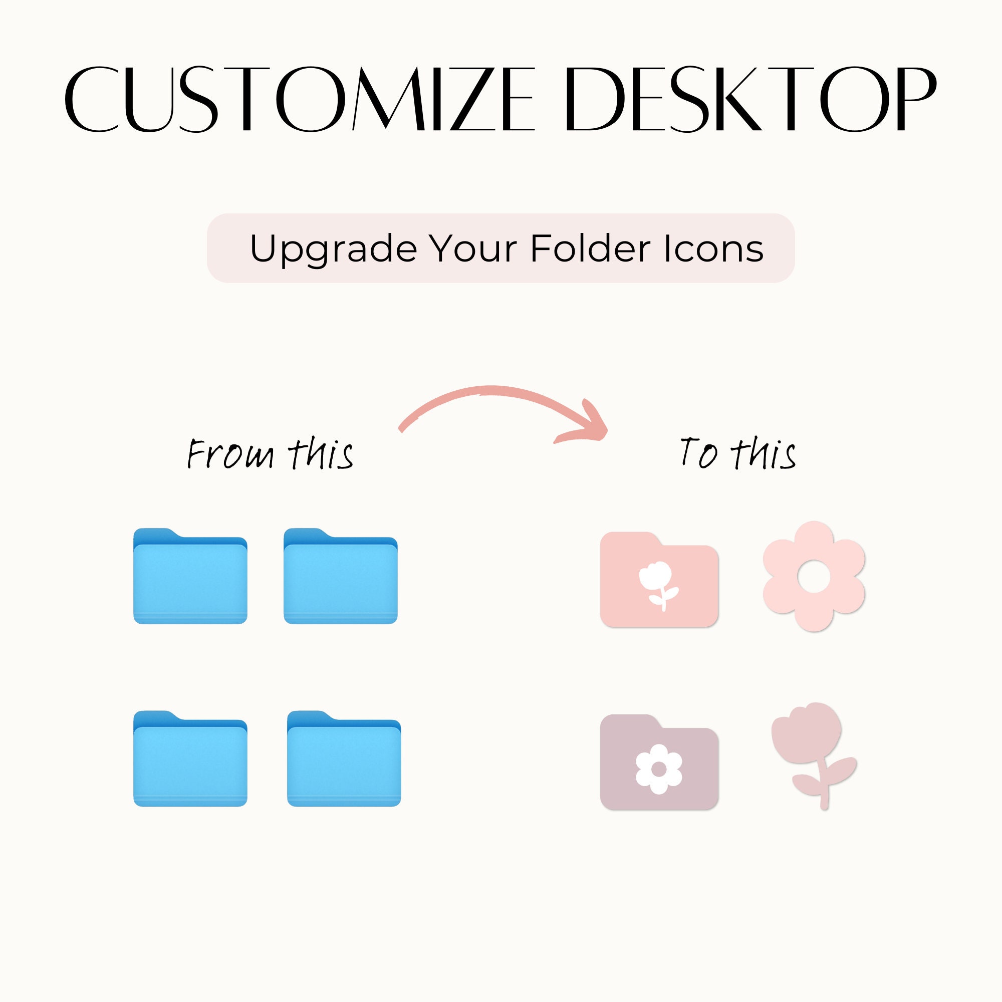 30 Pink Floral Folder Icons for Mac & Windows PC Desktop Folder ...