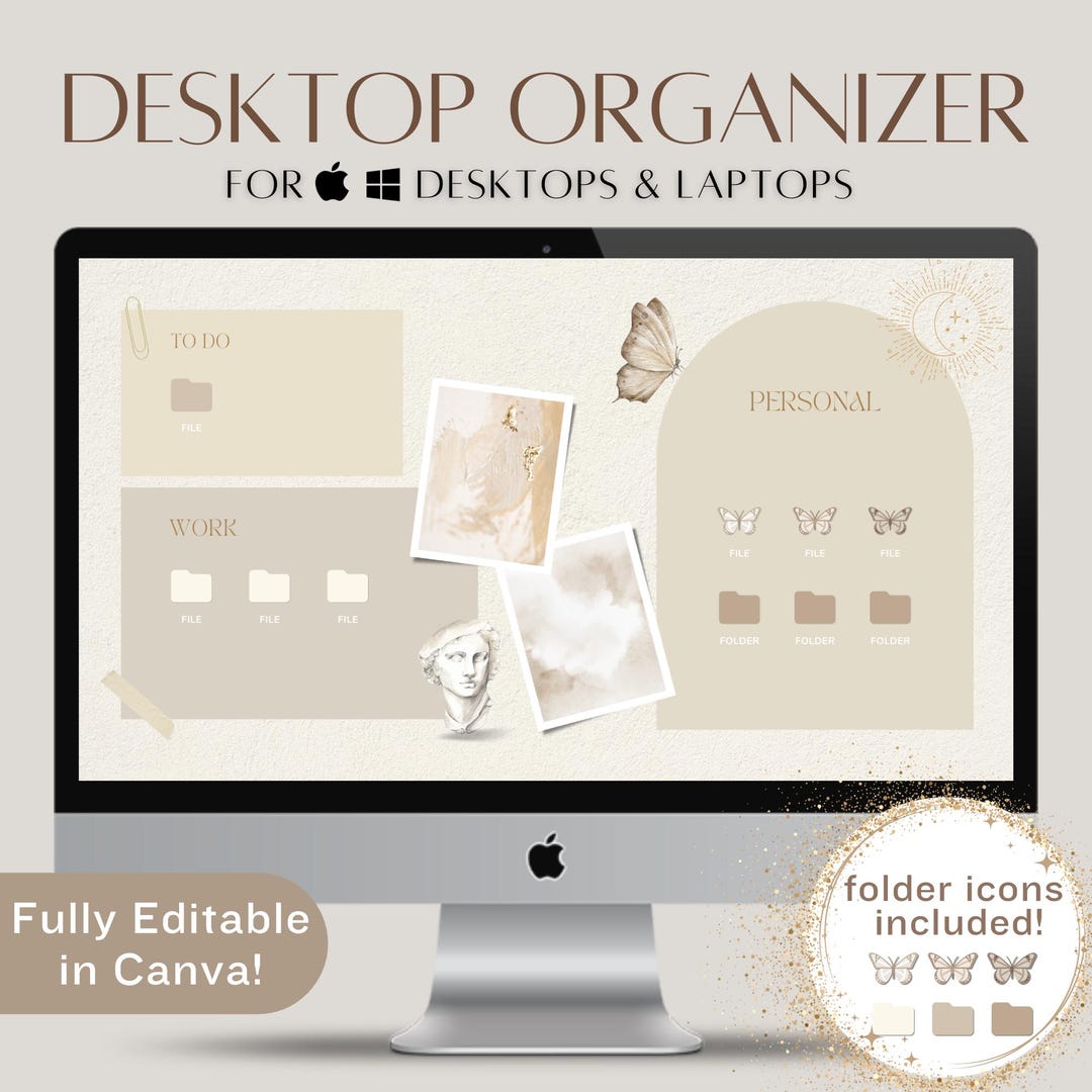 Neutral Desktop Organizer Wallpapers With Editable Canva Template for ...