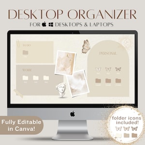 Neutral Desktop Organizer Wallpapers With Editable Canva Template for ...