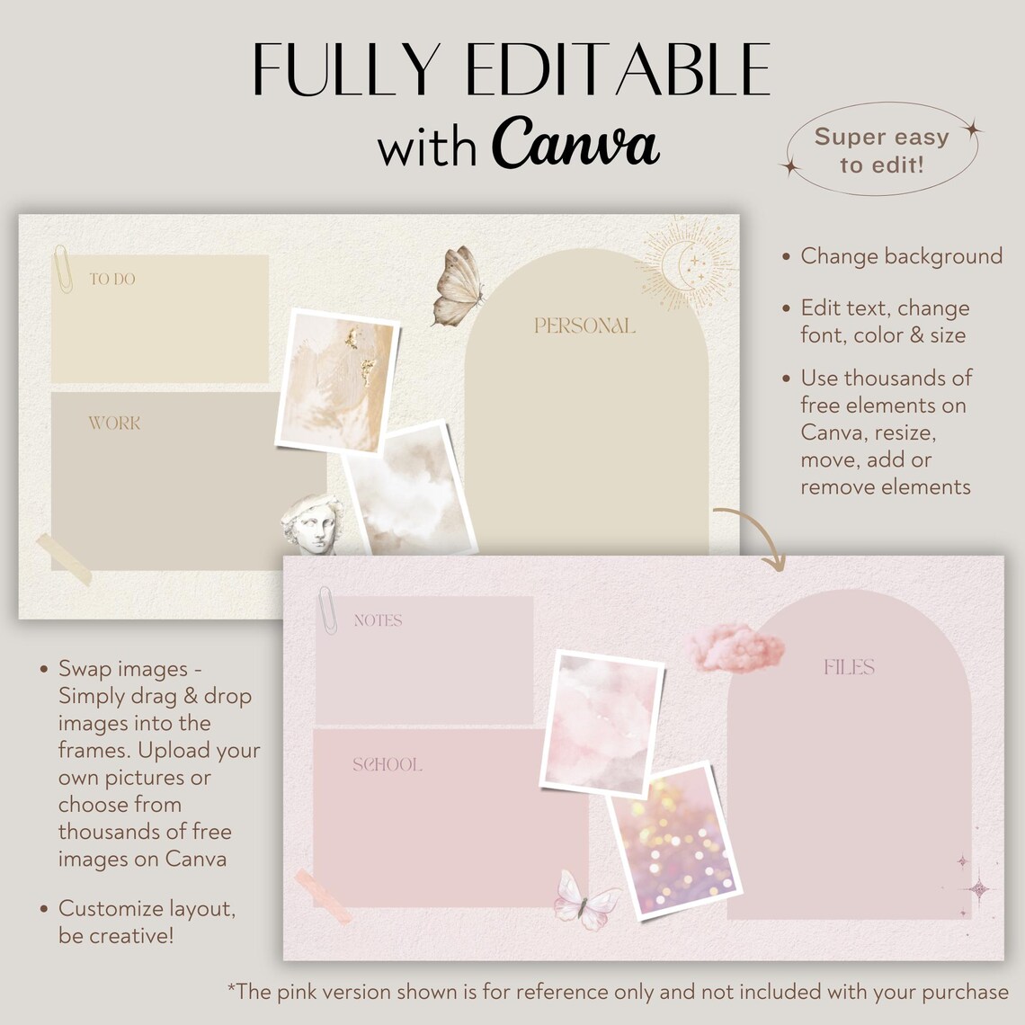 Neutral Desktop Organizer Wallpapers With Editable Canva Template for ...