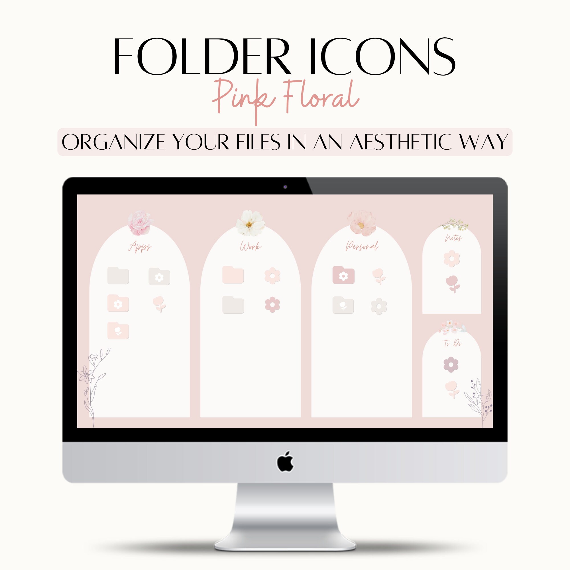 30 Pink Floral Folder Icons for Mac & Windows PC Desktop Folder ...
