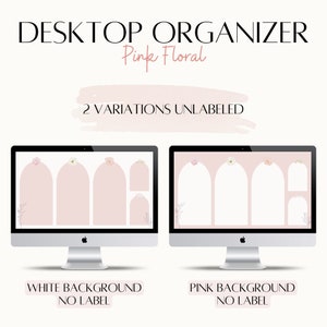 Set of 4 Pink Floral Desktop Organizer Wallpaper Mac PC Laptop ...