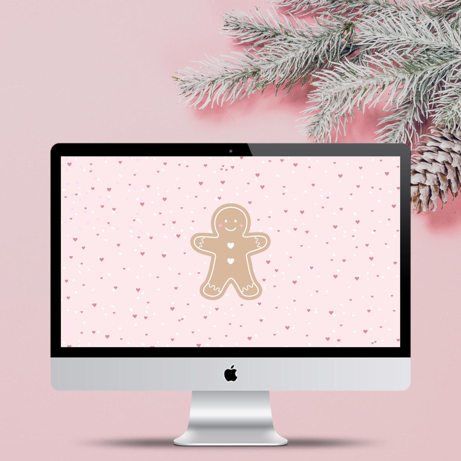 Pink Christmas Gingerbread Desktop Wallpaper Set Festive HD Wallpapers ...